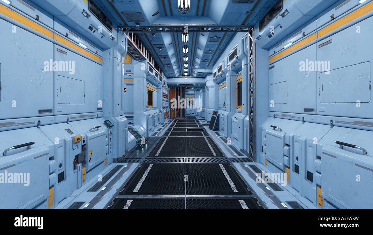 Empty corridor in a modern building in blue light hi-res stock ...