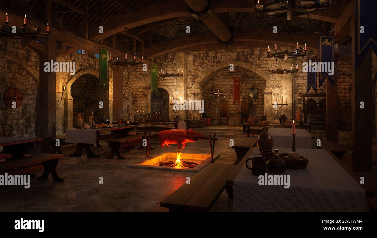 Medieval banquet food roast hog hi-res stock photography and images - Alamy