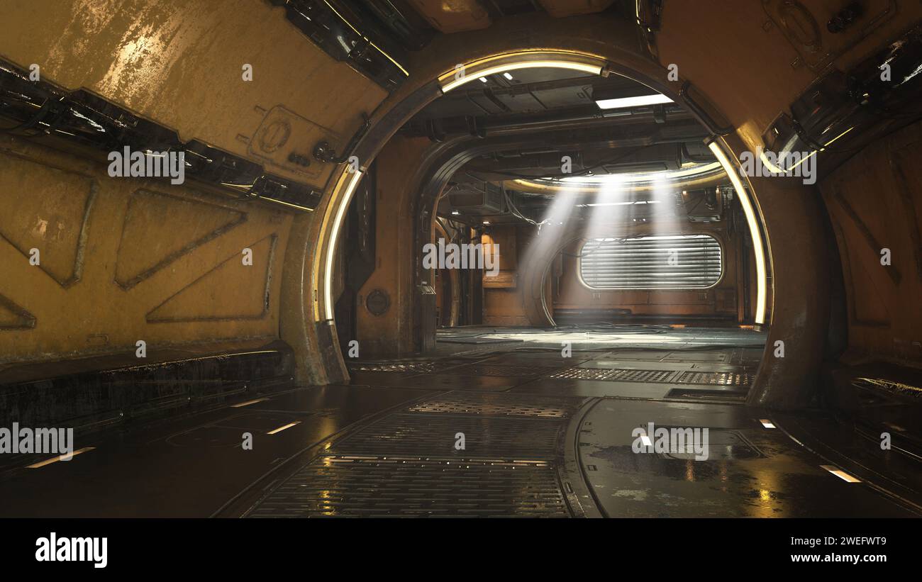 Sci-Fi underground tunnel in a dystopian post apocalypse environment ...