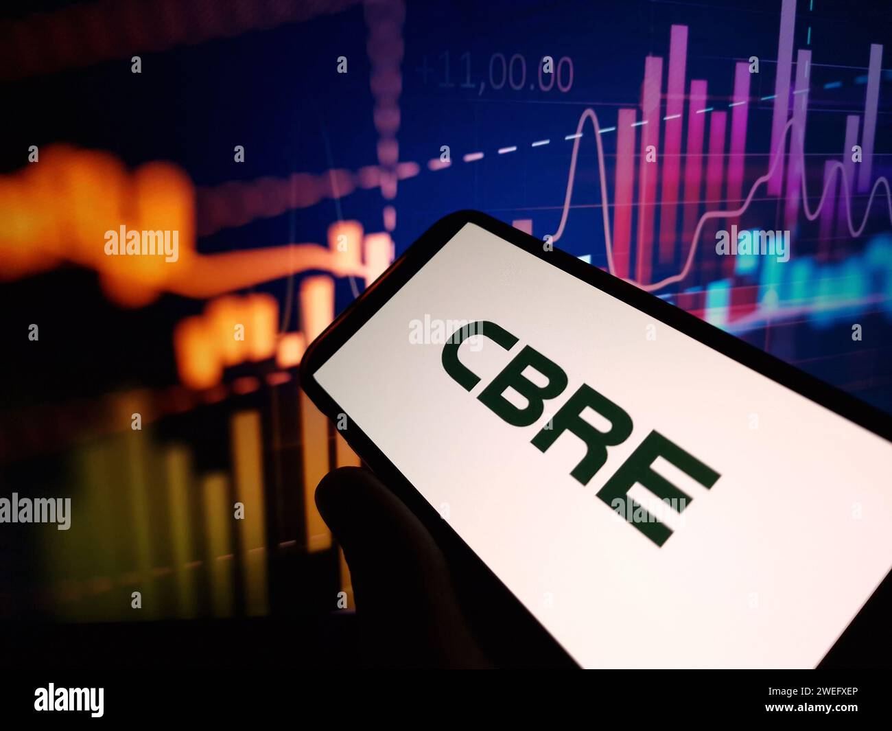 Konskie, Poland - January 24, 2024: CBRE Group company logo displayed ...