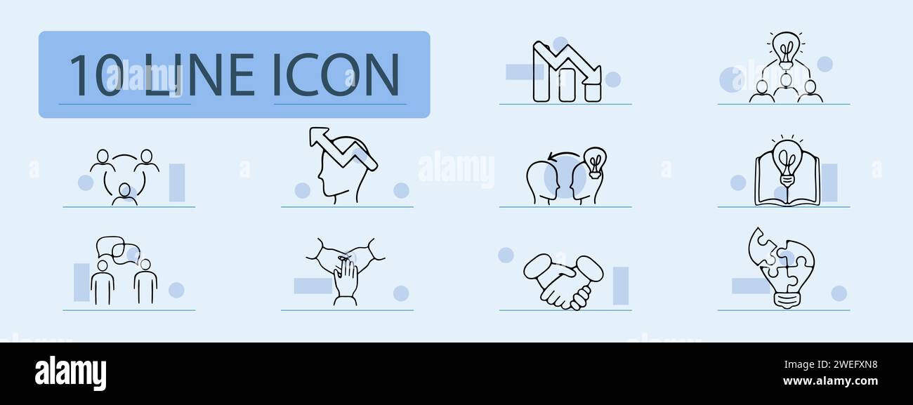 Group work set line icon. Corporation, idea generation, team ...
