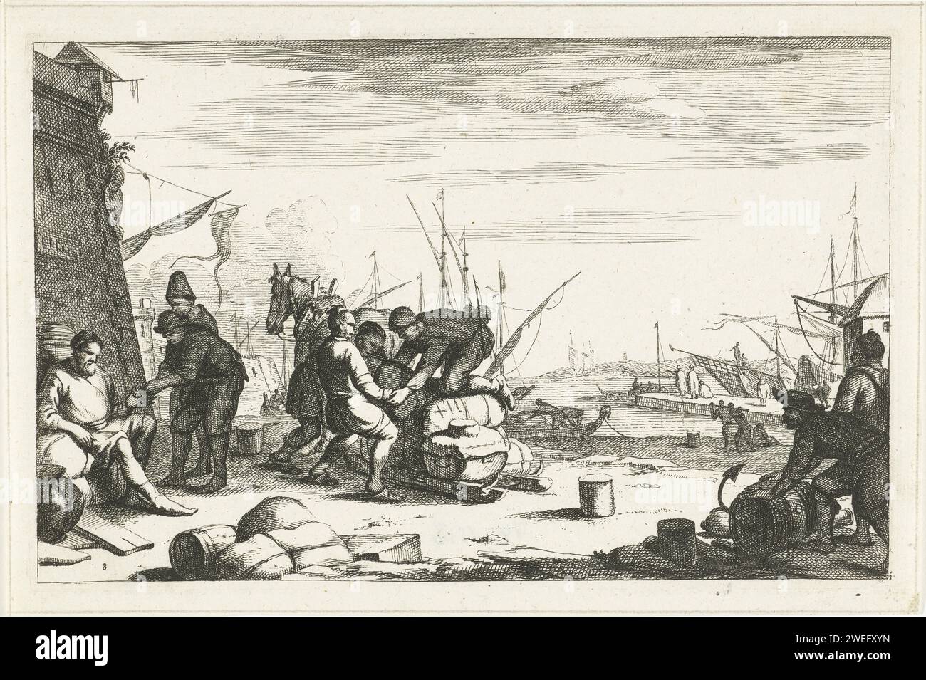 Haven with merchants at Trekkar, Johannes Gronsveld, after Johannes ...