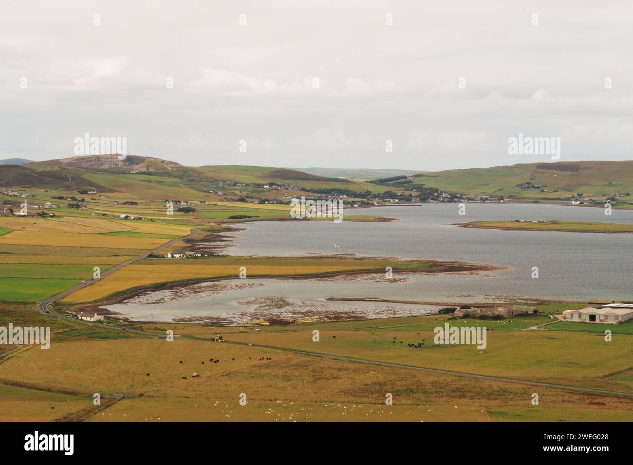 View looking across Bay of Firth from Wideford Hill, Kirkwall, showing ...