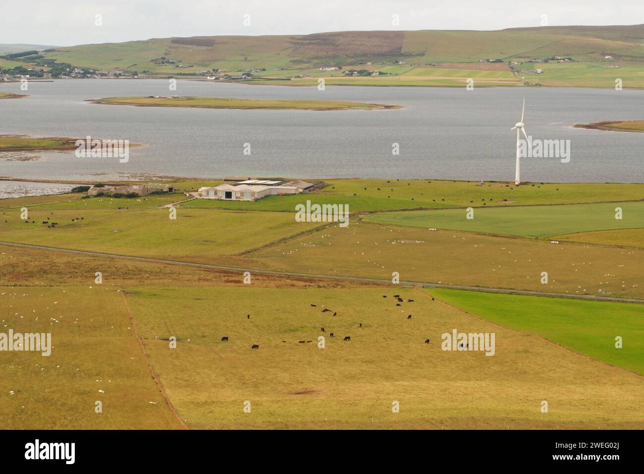 View looking across Bay of Firth from Wideford Hill, Kirkwall, showing ...