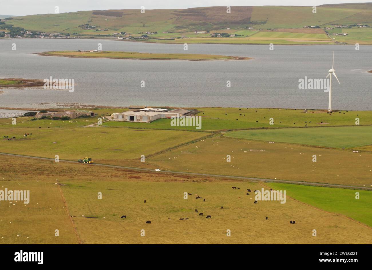 View looking across Bay of Firth from Wideford Hill, Kirkwall, showing ...