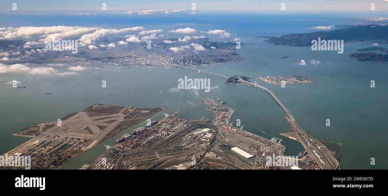 Aerial View of the San Francisco Bay Area - Looking west from Oakland ...