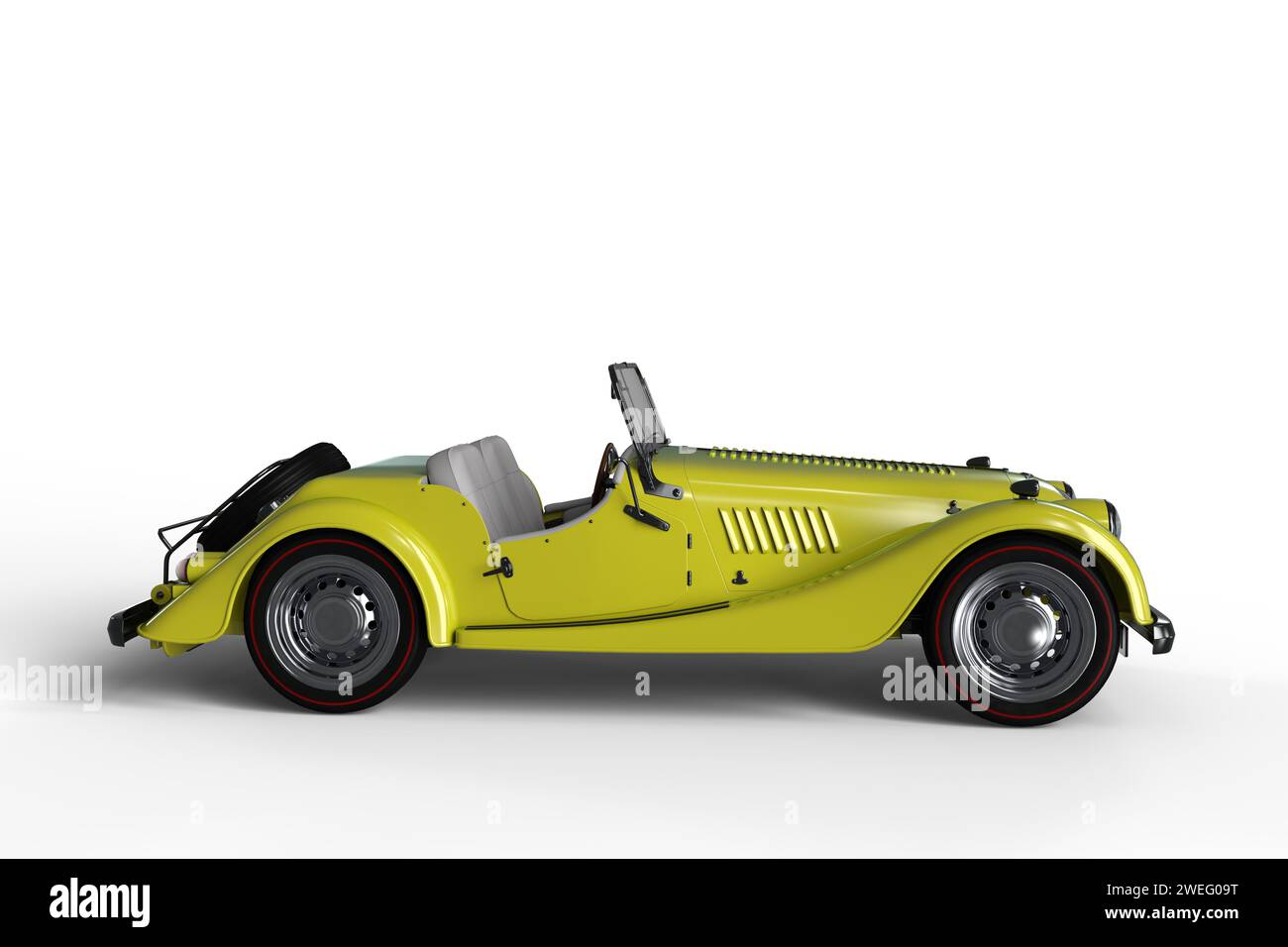 Vintage yellow roadster sports car. 3D rendering isolated on a white ...