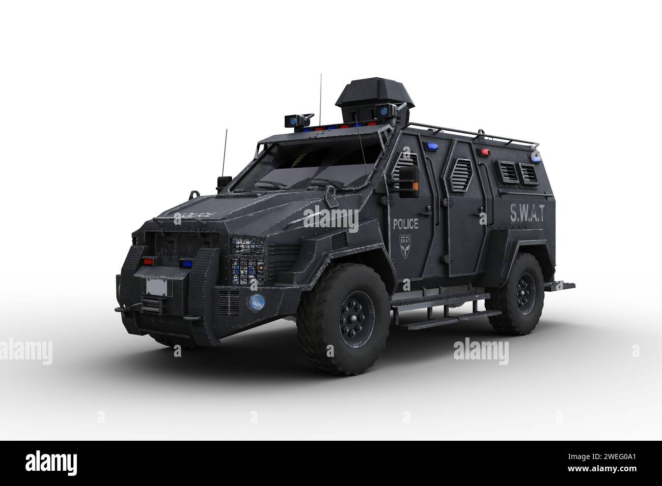 Armoured police SWAT vehicle. 3D illustration isolated on a white ...
