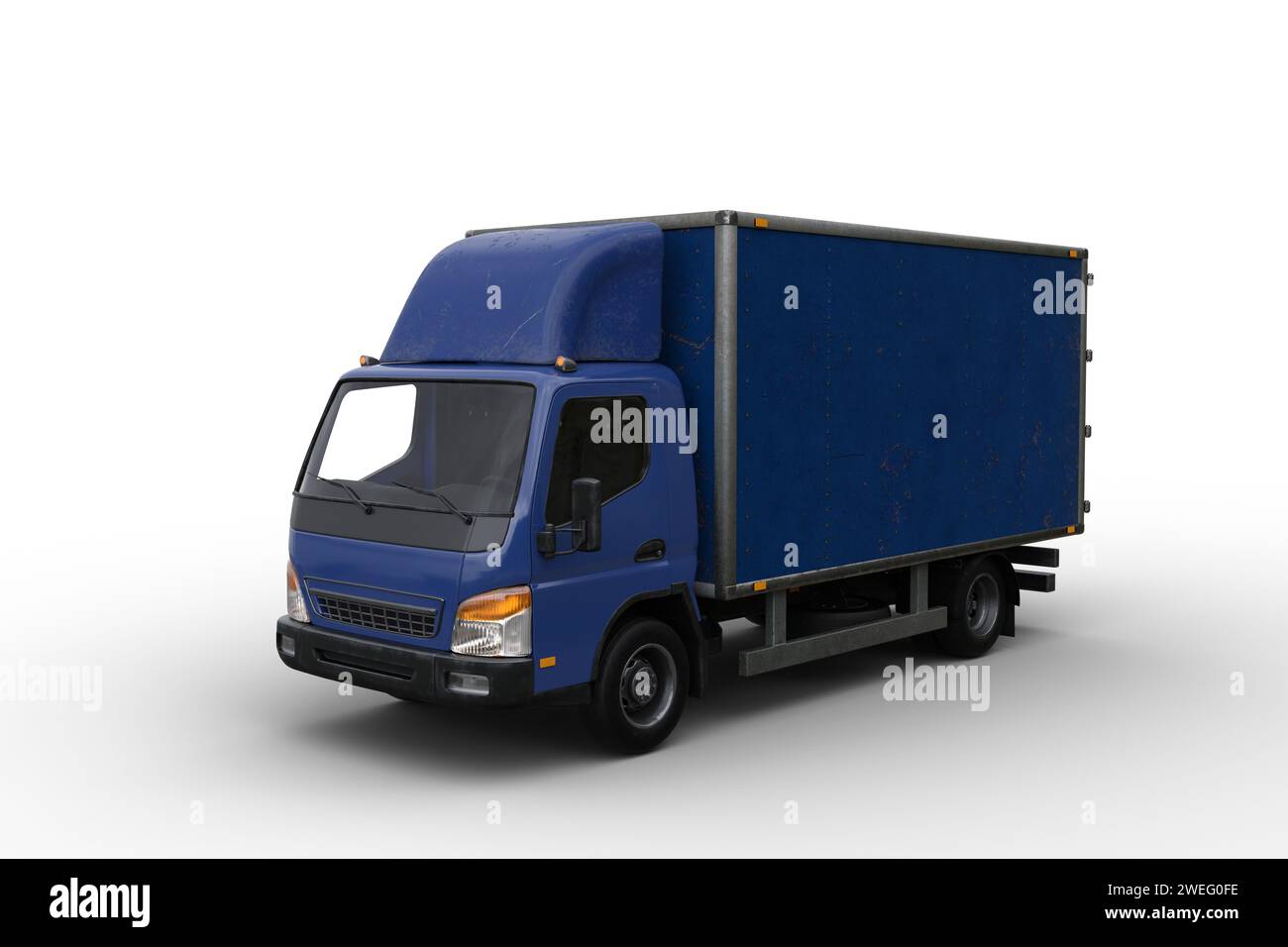 Blue coloured light commercial truck. 3D illustration isolated on a ...