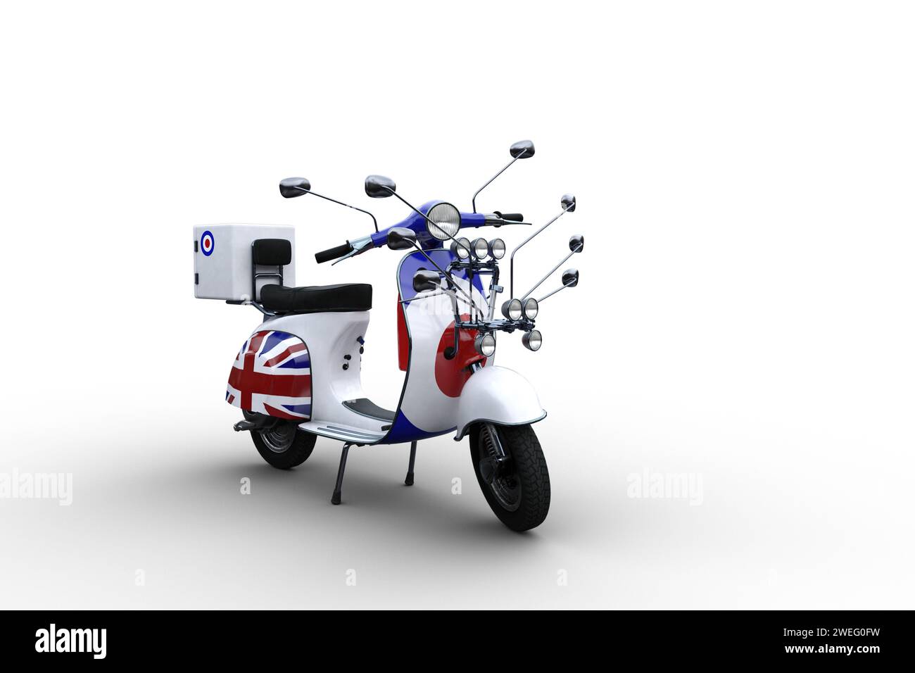 Mod style motor scooter with multiple lights and wing mirrors. 3D ...
