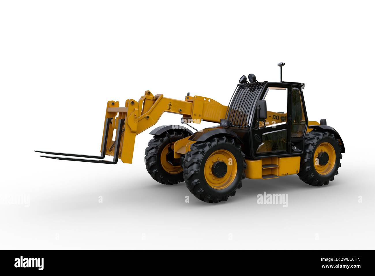 Yellow and black fork lift truck. 3D illustration isolated on a white ...
