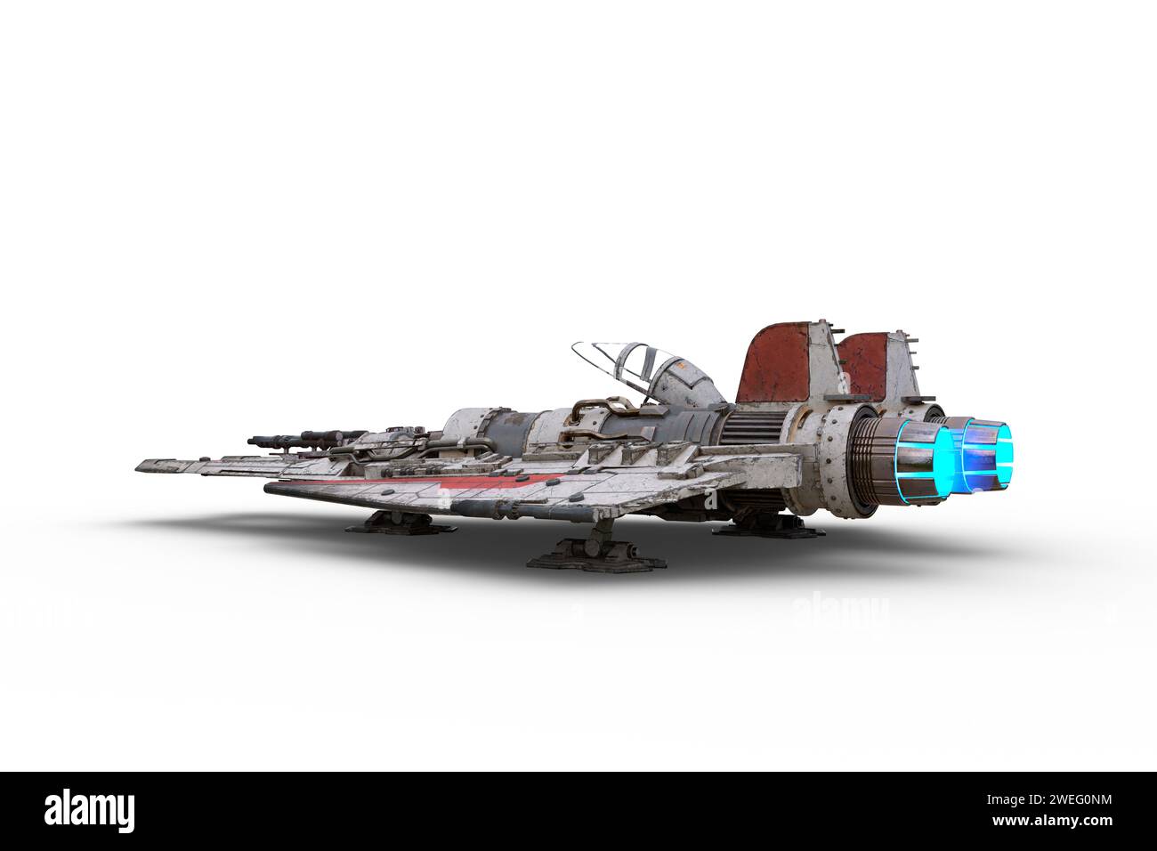 Rear perspective 3D illustration of a science fiction fantasy fighter ...