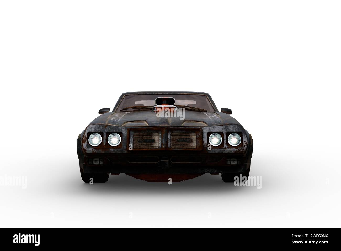 Vintage American high performance police car. Front view 3D ...