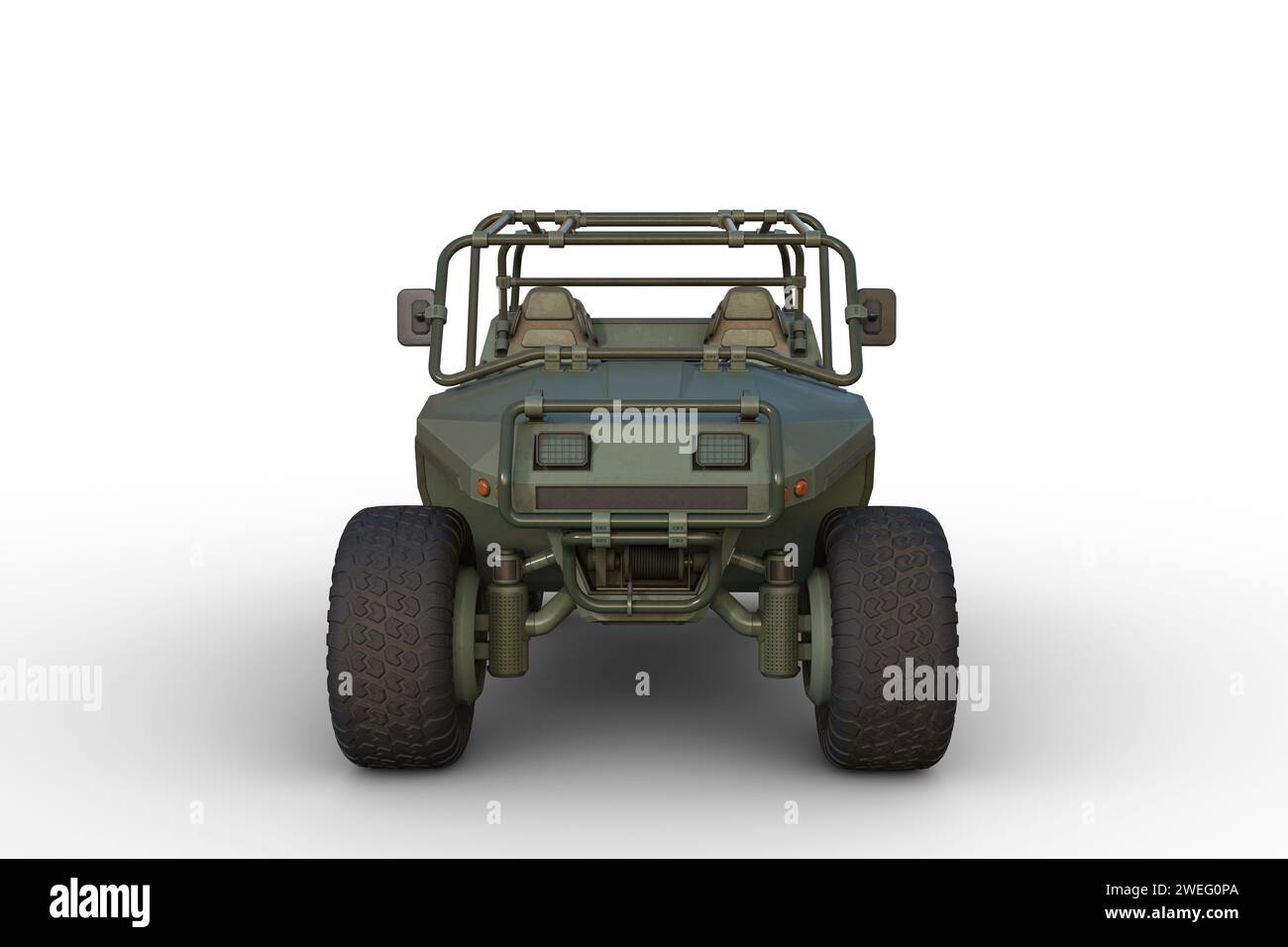 3D illustration of a green military all terrain vehicle viewed from the ...