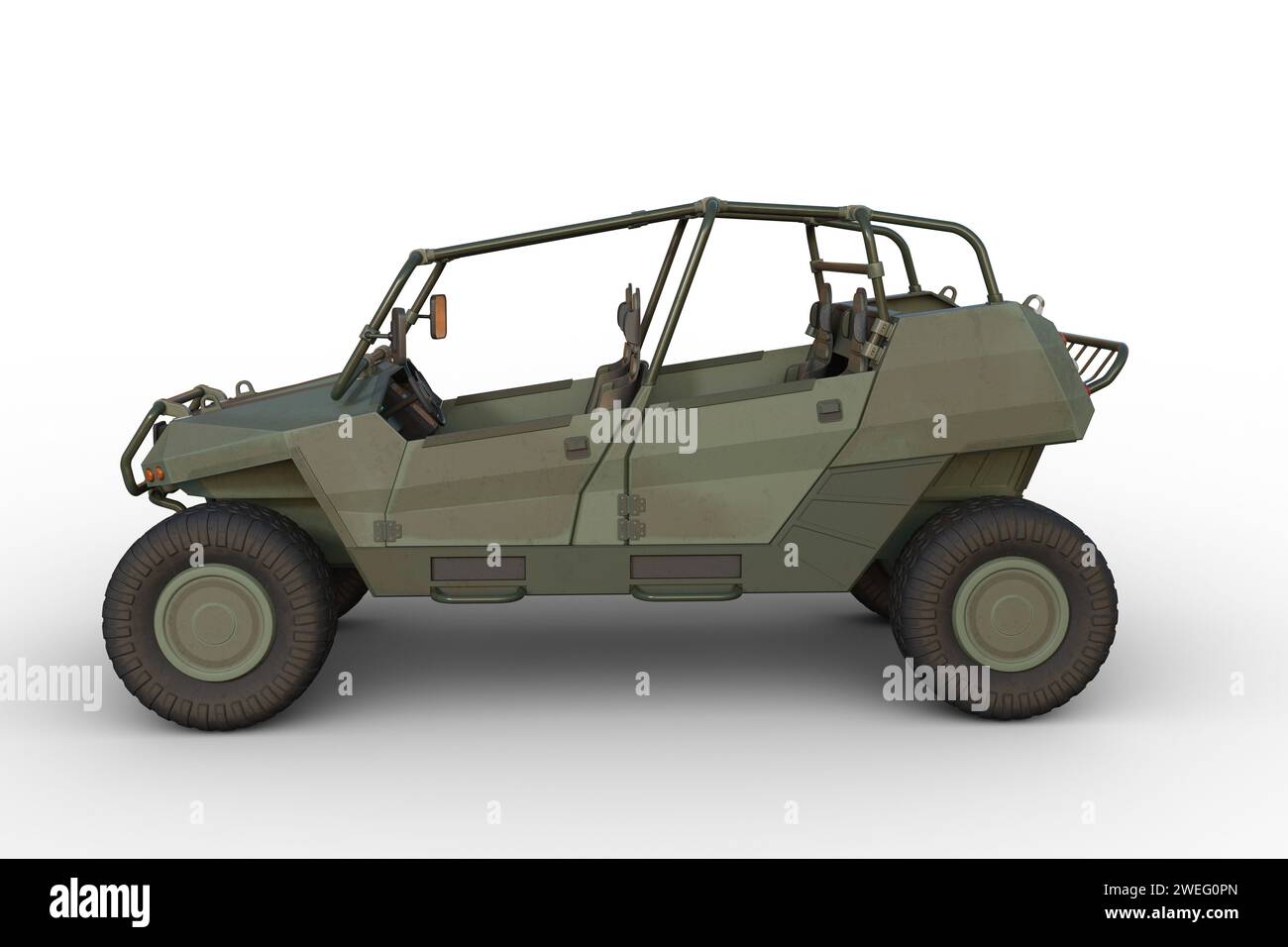Side view 3D illustration of a military all terrain vehicle isolated on ...