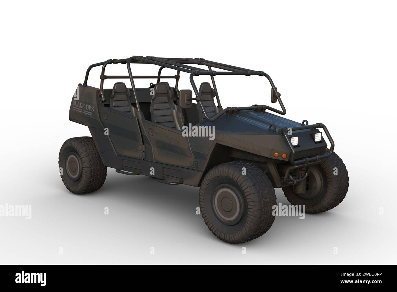 3D illustration of a black ops military all terrain vehicle isolated on ...