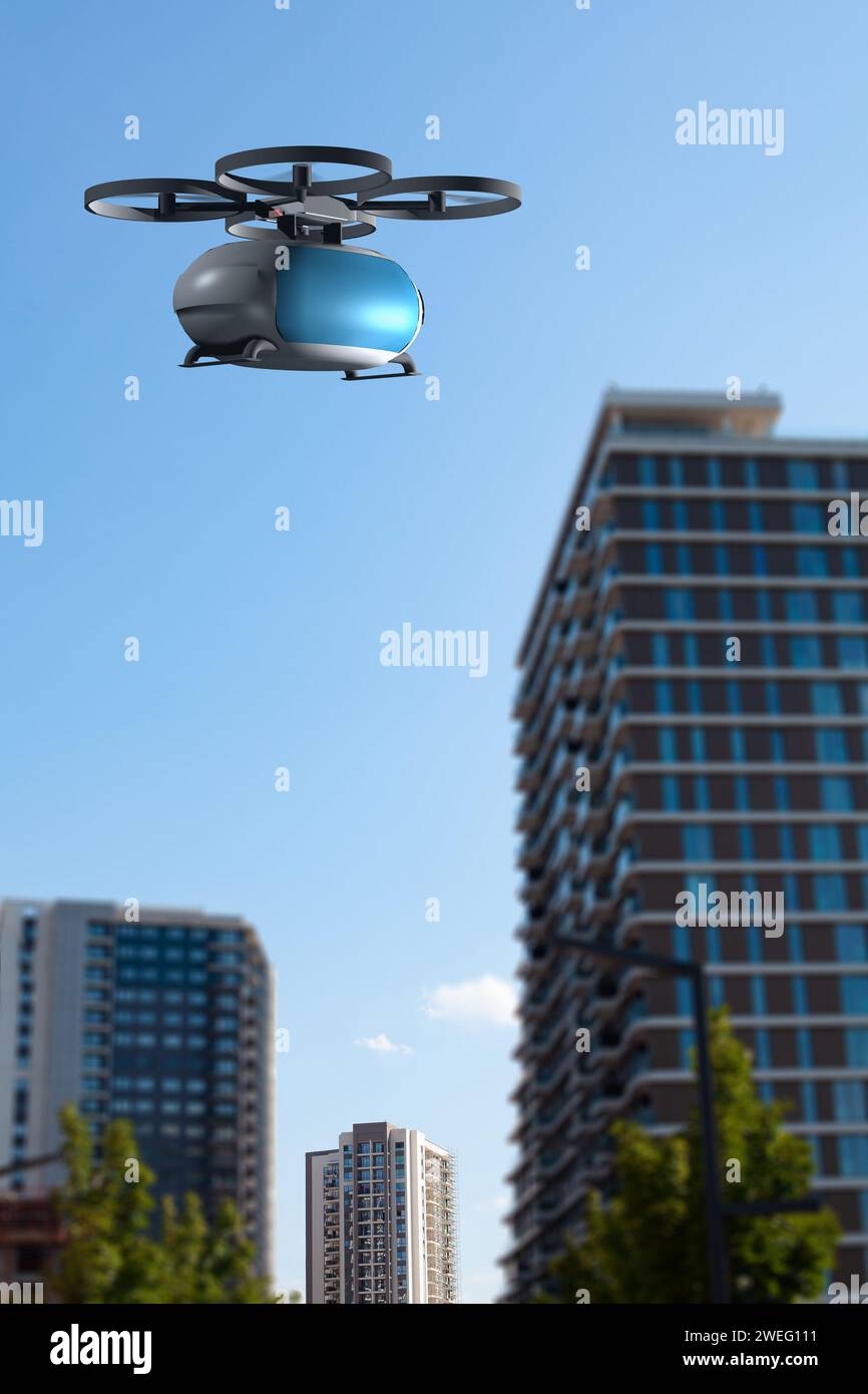 transportation drone flying above the city Stock Photo - Alamy