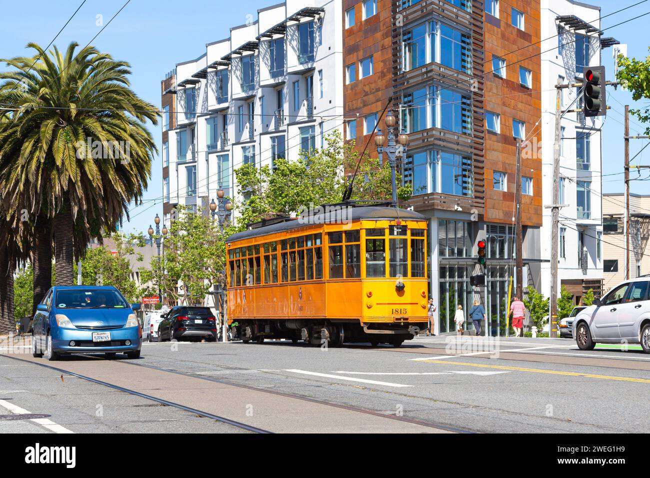 San Francisco, California, USA - 22 April, 2017- Historical orange tram ...