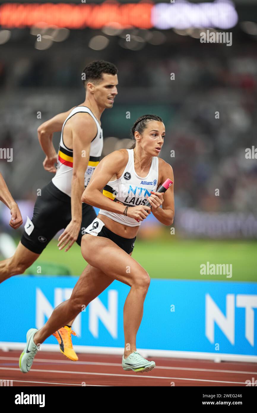 Camille LAUS participating in the 4x400 m Relay at the World Athletics ...