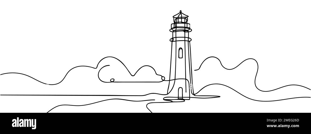 Continuous one line drawing of lighthouse tower.Vector illustration ...