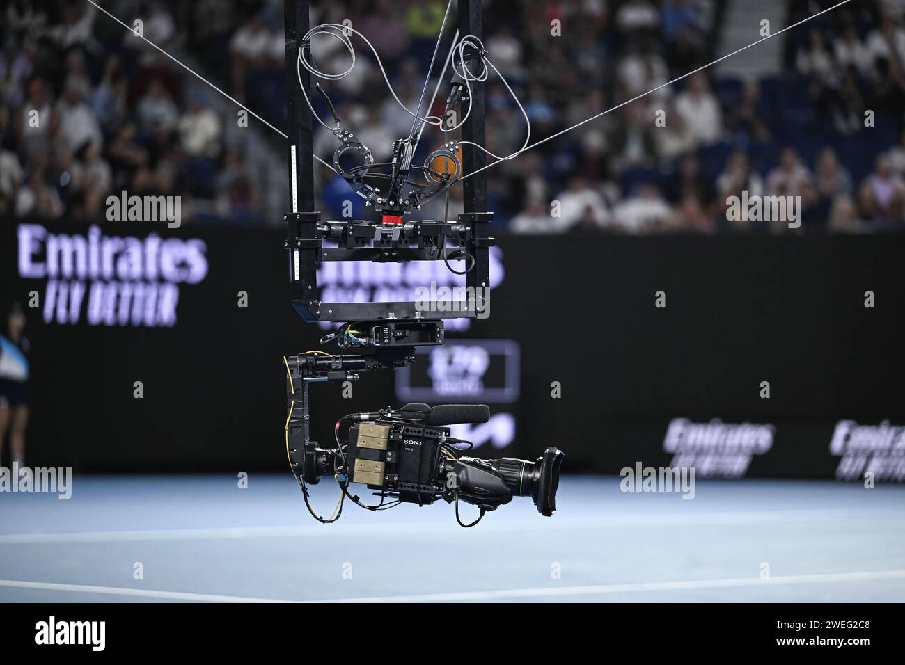 A TV television cam spidercam or Spider camera during the Australian ...