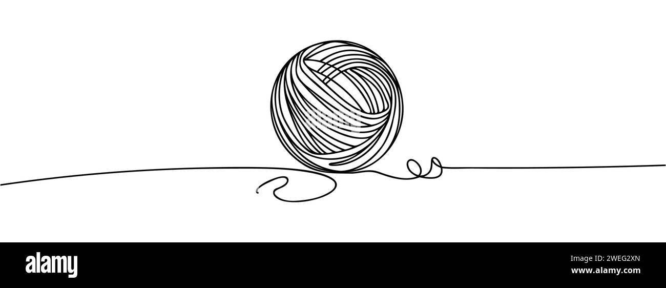 Ball of yarn in continuous one line art drawing style Stock Vector ...