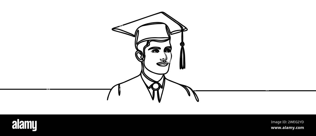 Continuous one line drawing of a graduate wearing a graduate cap Stock ...
