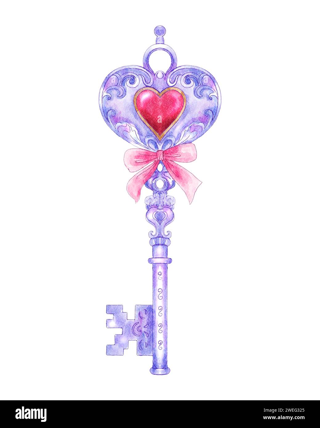 Luxury key design with heart . Valentines day object . Watercolor ...