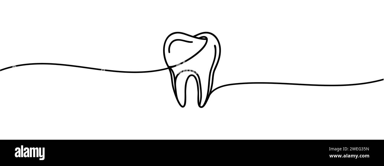 Continuous line drawing of tooth. Tooth line icon. One line drawing ...