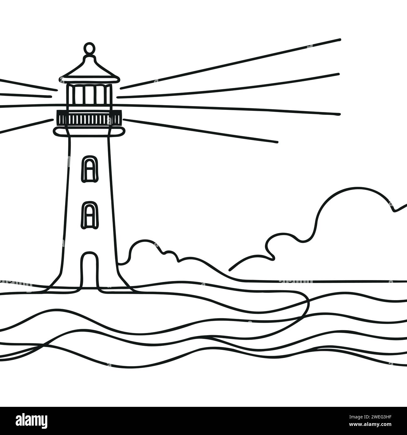 Continuous one line drawing of lighthouse tower.Vector illustration ...