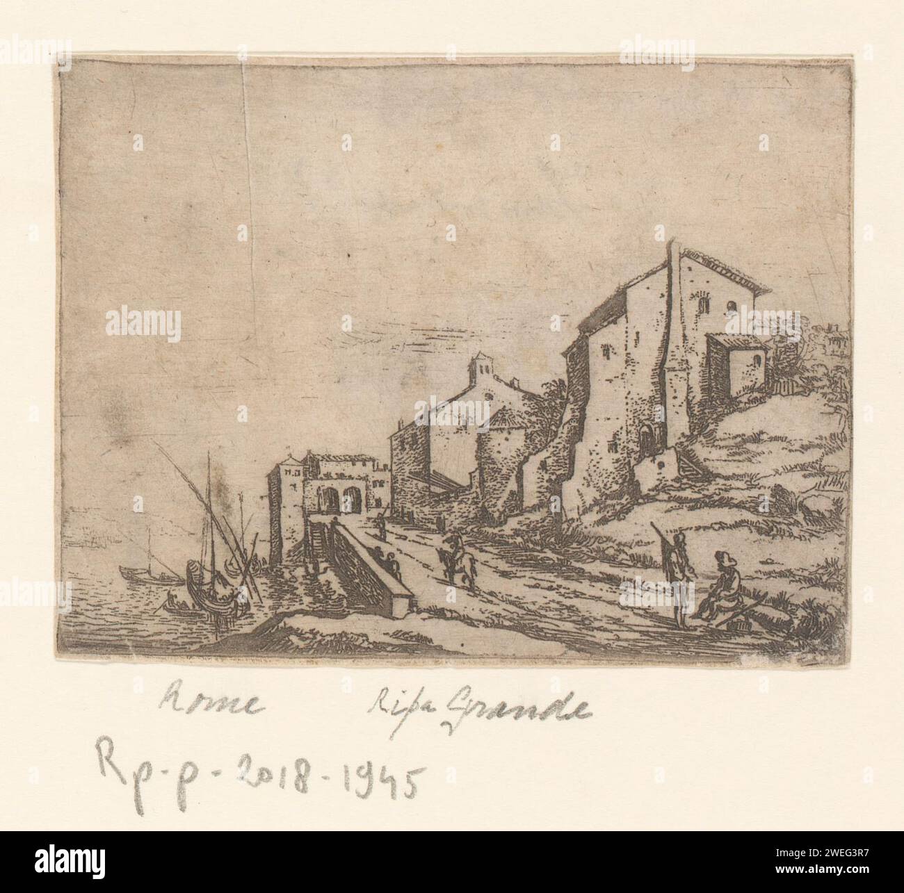 View of the Porto di Ripa Grande, in Rome, Anonymous, 1650 - 1749 print ...