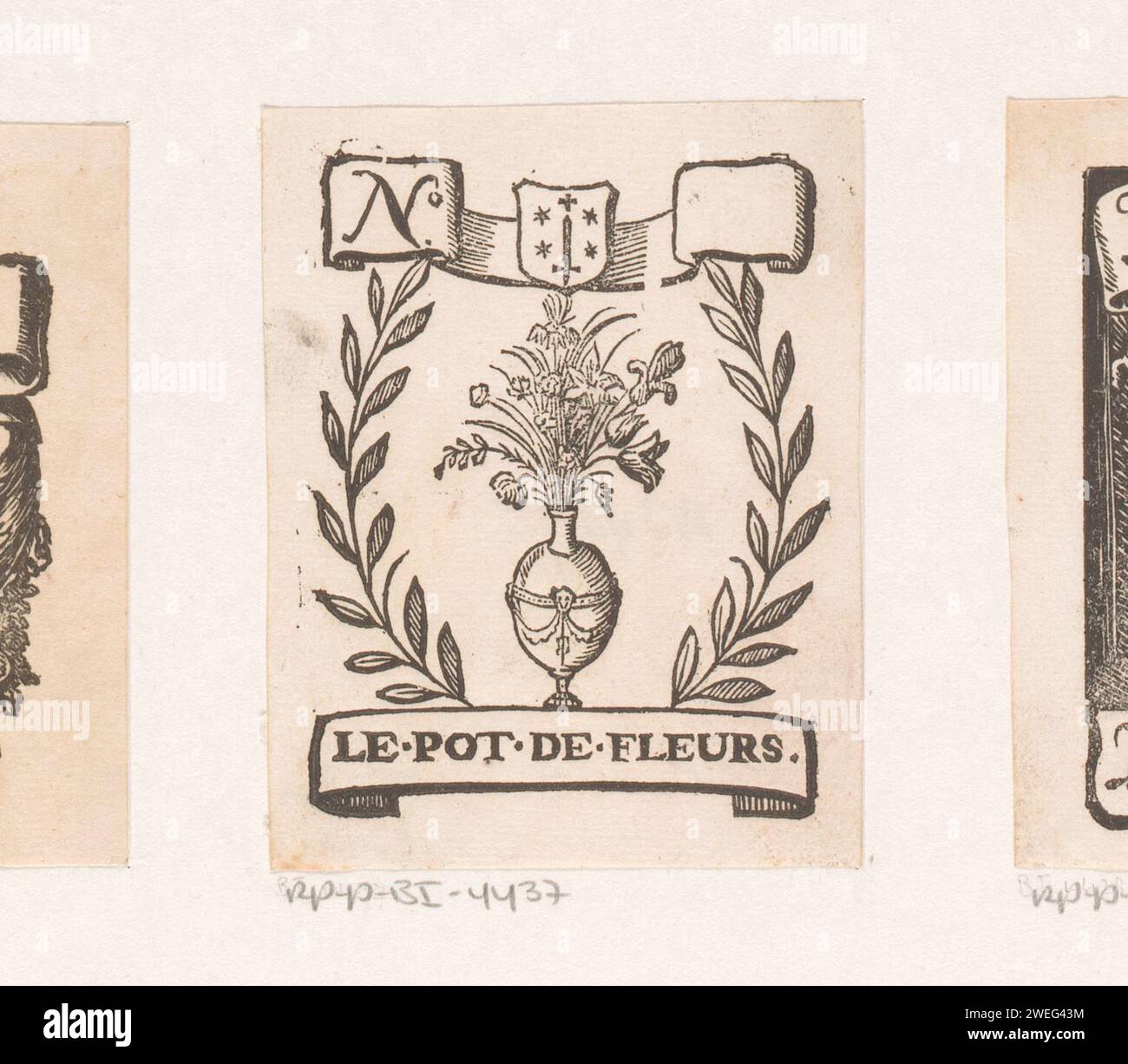 Vignette with a vase with flowers and the weapon of the city of Haarlem., Anonymous, 1600 - 1699 ...