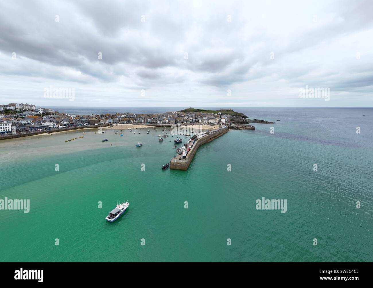 St Ives Cornwall on calm summers day drone,aerial Stock Photo - Alamy