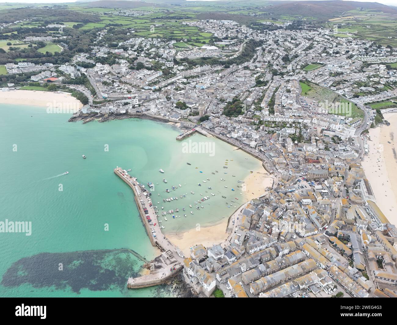 St Ives Cornwall UK Overhead birds eye drone aerial view Stock Photo ...