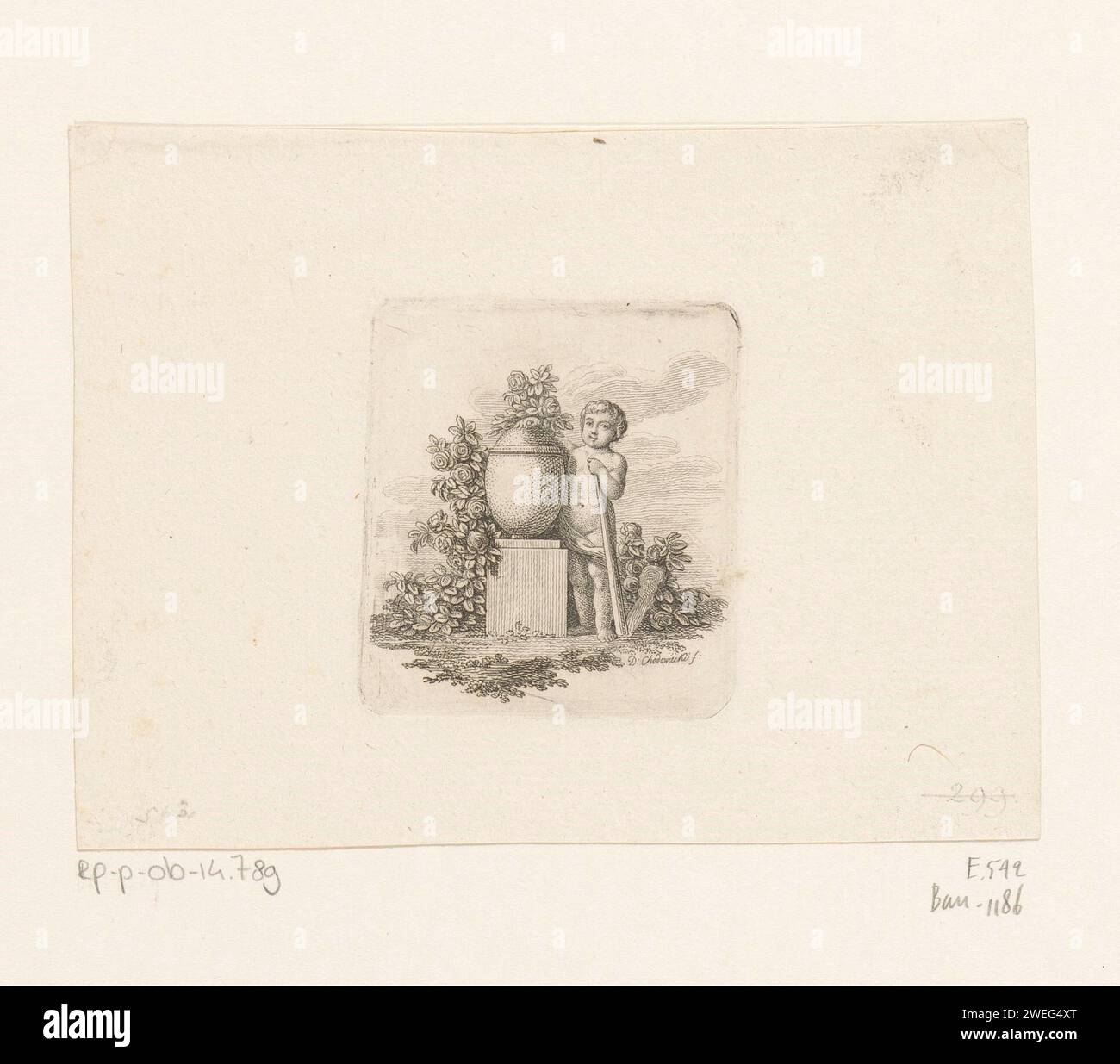 Putto next to an urn leaning on an inverted torch, Daniel Nikolaus ...