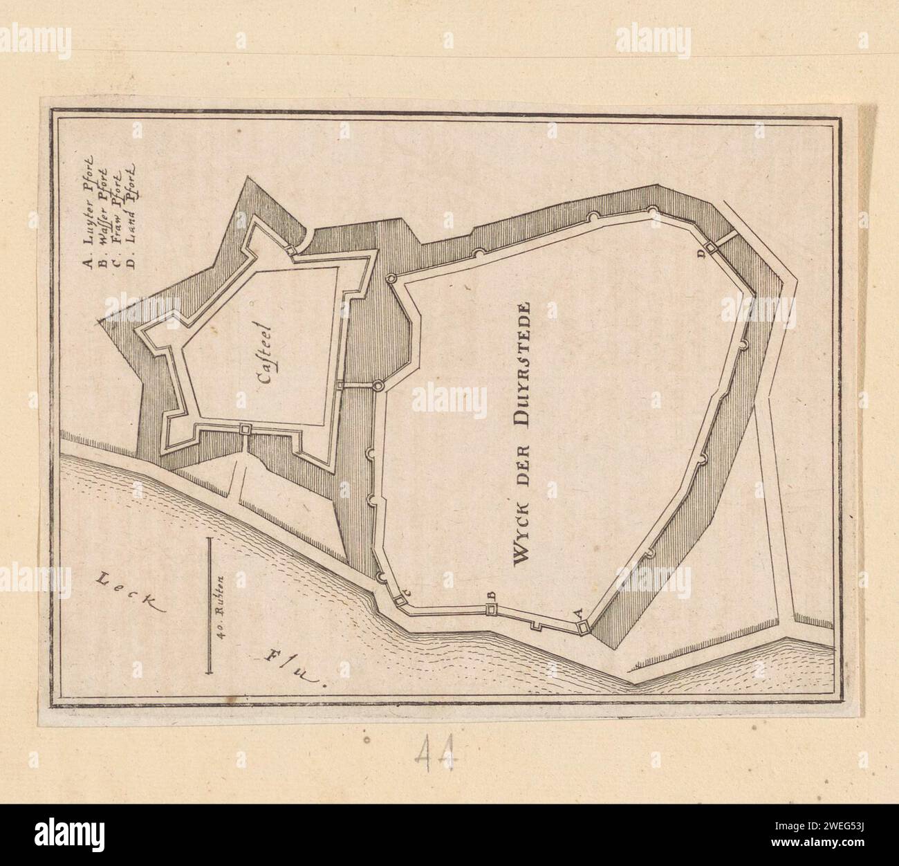 Vesting map of Wijk bij Duurstede, Caspar Merian, after Johann Merck ...