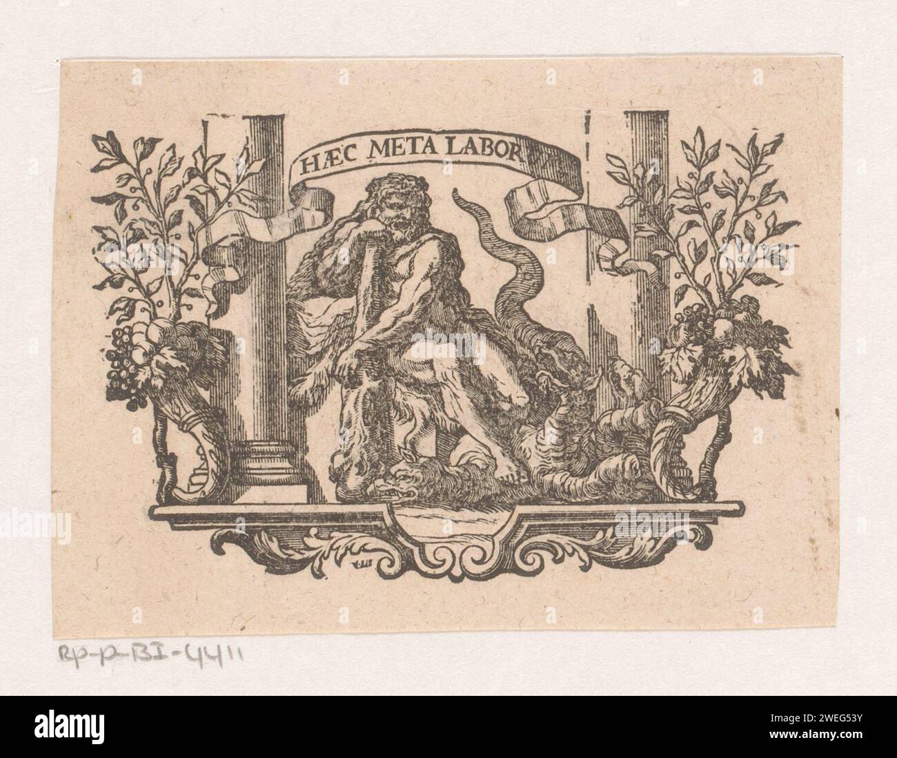 Hercules with attributes, anonymous, 1600 - 1699 print paper (story of ...