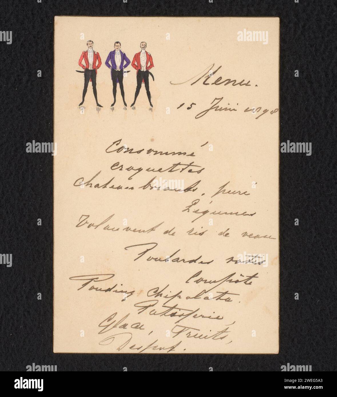 Menu for a dinner on June 15, 1898, Anonymous, Before 1898 drawing At ...