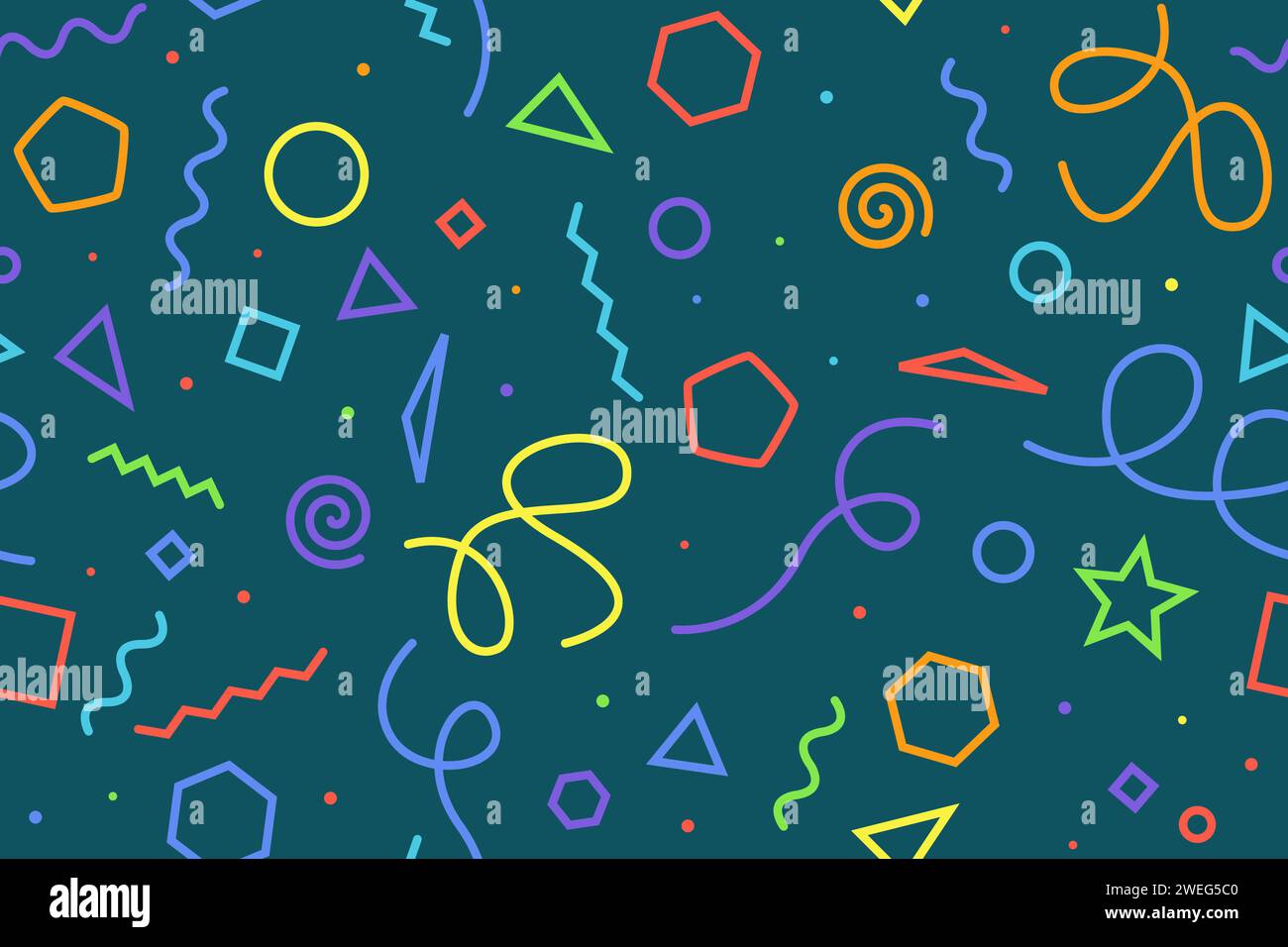 Geometric doodles seamless pattern. Fun 1990s style colorful fashion ...