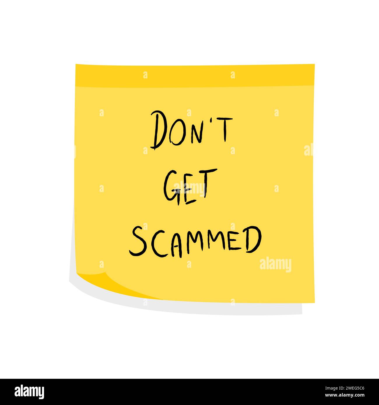 Online scam warning sign. Yellow sticky note message. Paper sign Stock ...