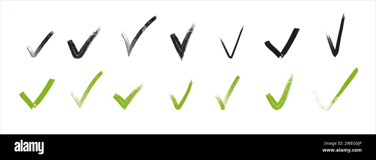 Check mark set. Hand drawn grunge brush tick symbol design element. Isolated vector yes check ...