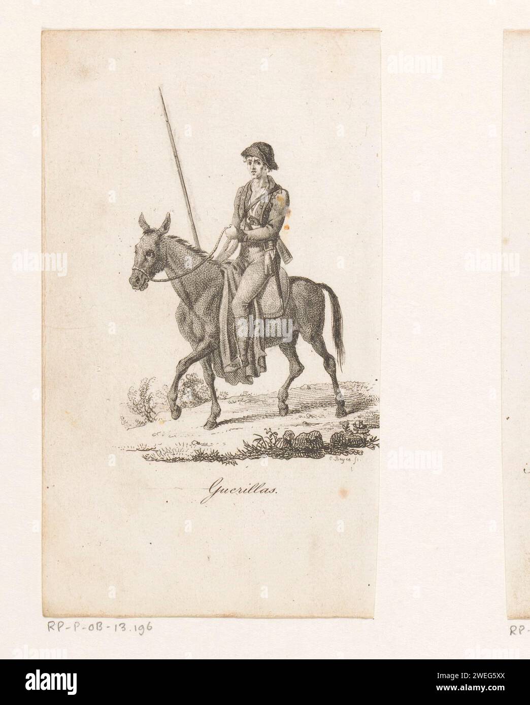 Spanish Guerrilla Strijder on horseback, Charles Beyer, 1819 print ...