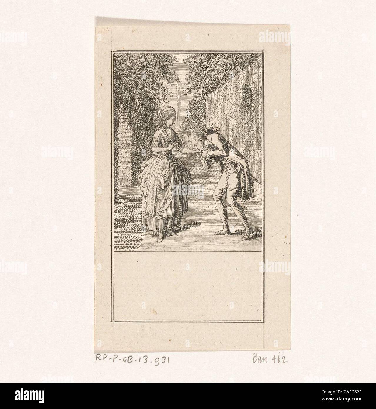 Man gives a woman a hand kiss, Daniel Nikolaus Chodowiecki, 1778 print ...