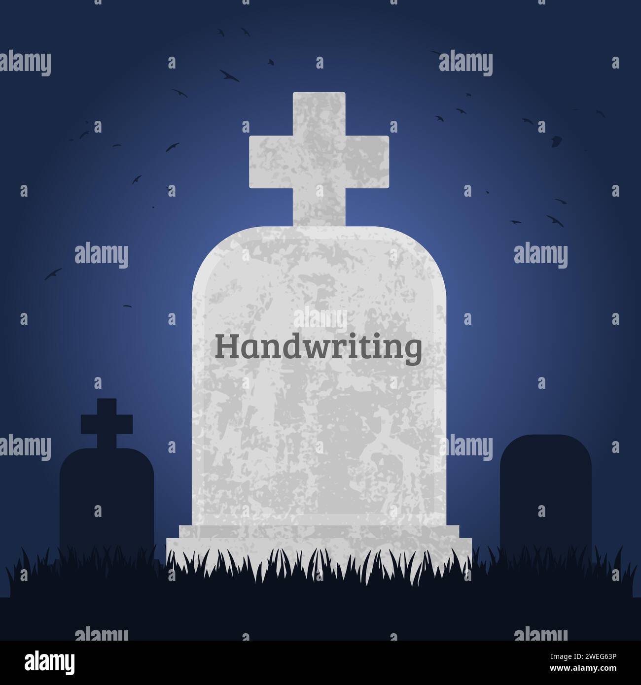 Handwriting is dead. Grave concept symbolizing decline in handwriting ...