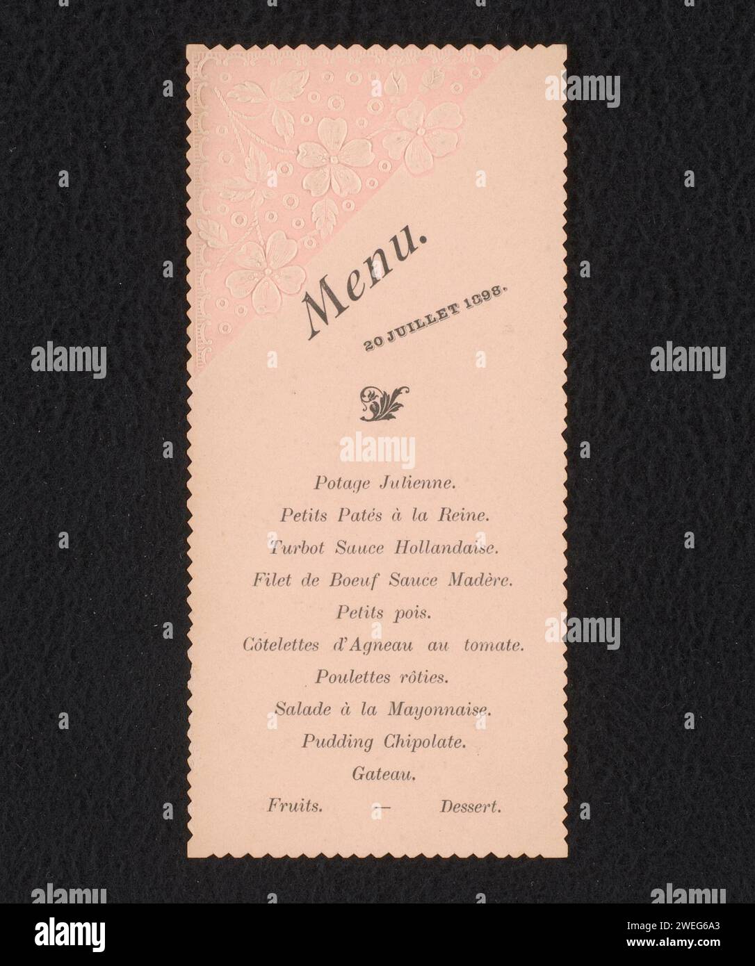 Menu for a dinner on July 20, 1898, Anonymous, Before 1898 text sheet ...