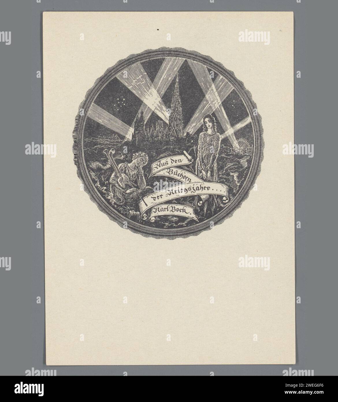 Ex libris van Karl Bock, Richard Teschner, 1946 print A standing woman ...