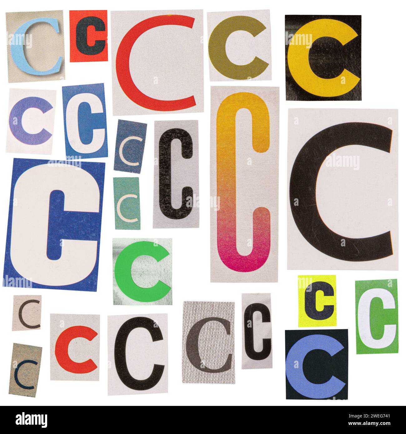 Letter C cut out from newspapers, isolated on white background Stock ...