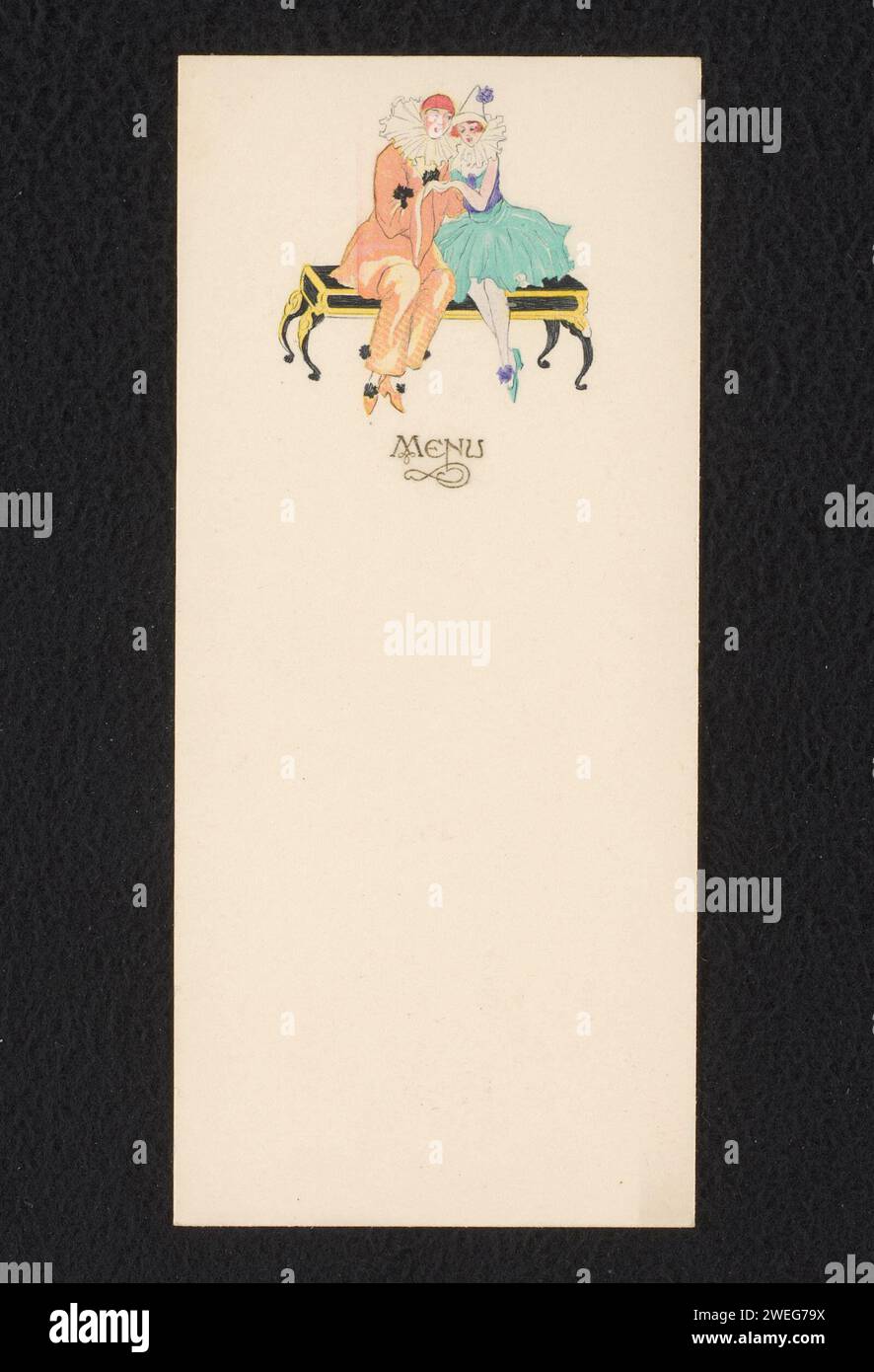 Menu with Pierrot and a woman on a couch, anonymous, c. 1920 - c. 1950 ...