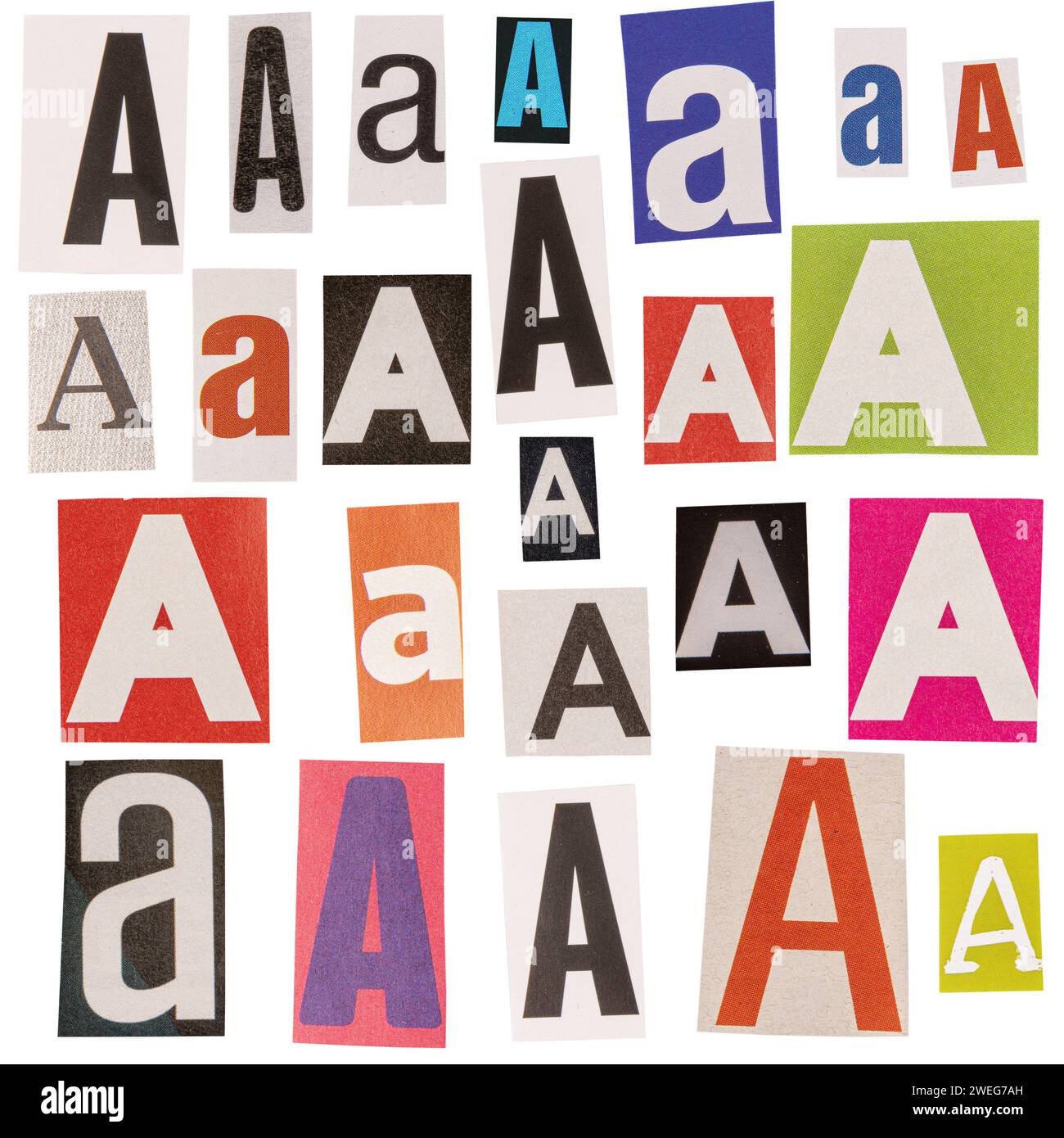 Letter A cut out from newspapers, isolated on white background Stock ...