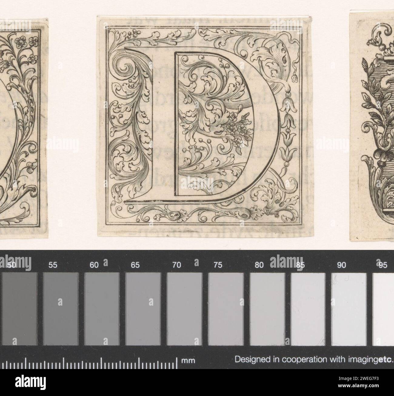 Letter D, anonymous, 1700 - 1799 print Letter D against a background ...